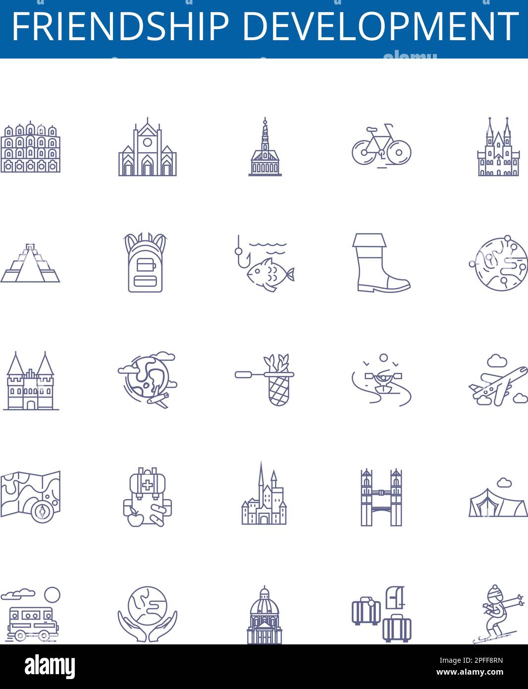 Friendship development line icons signs set. Design collection of ...