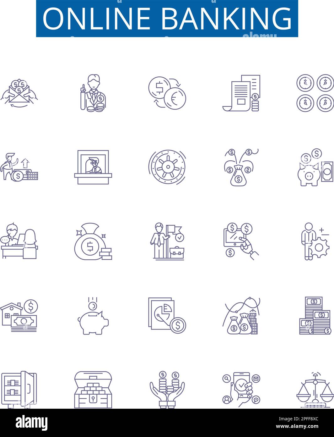 Online banking line icons signs set. Design collection of E Banking ...