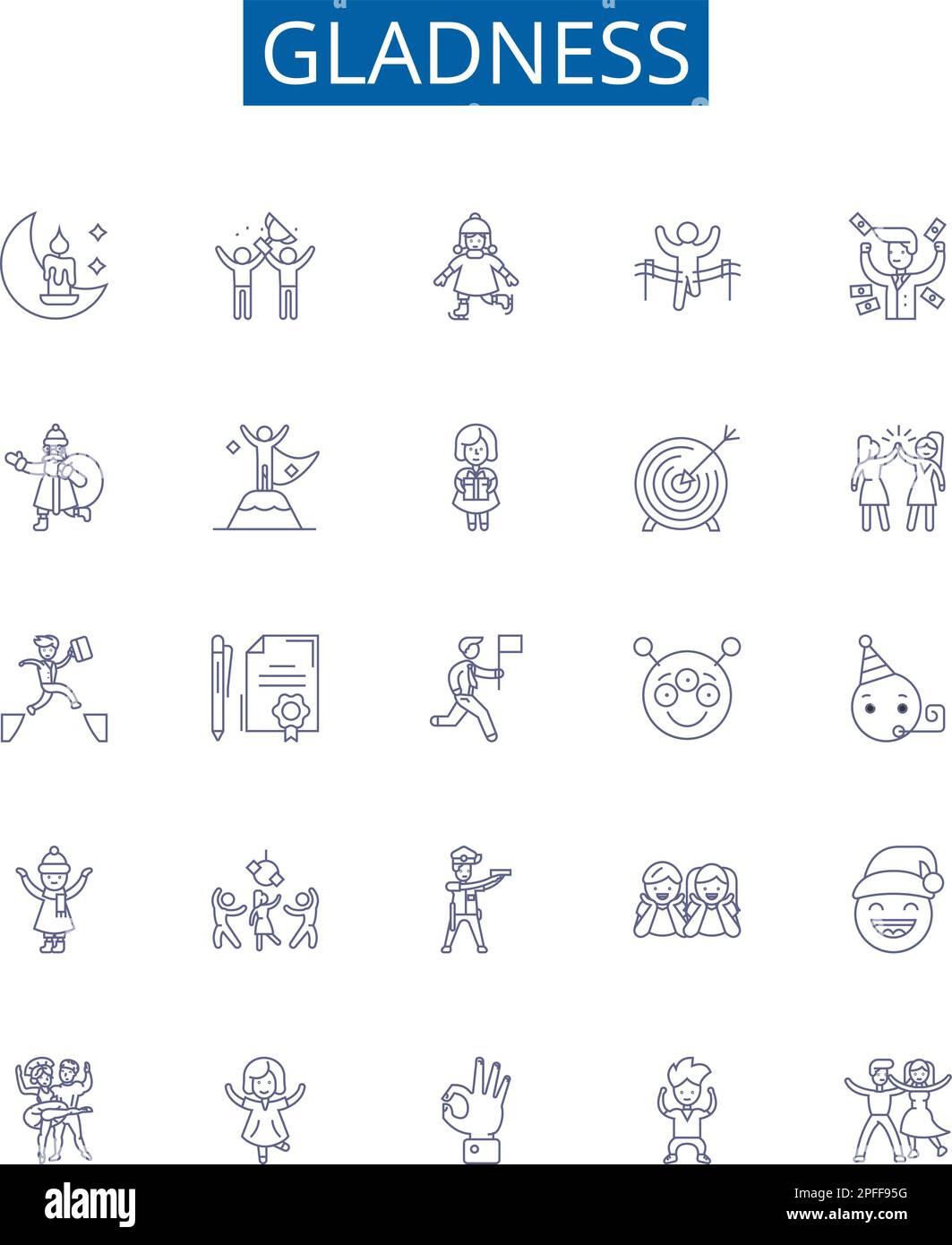 Gladness line icons signs set. Design collection of Cheer, Delight ...