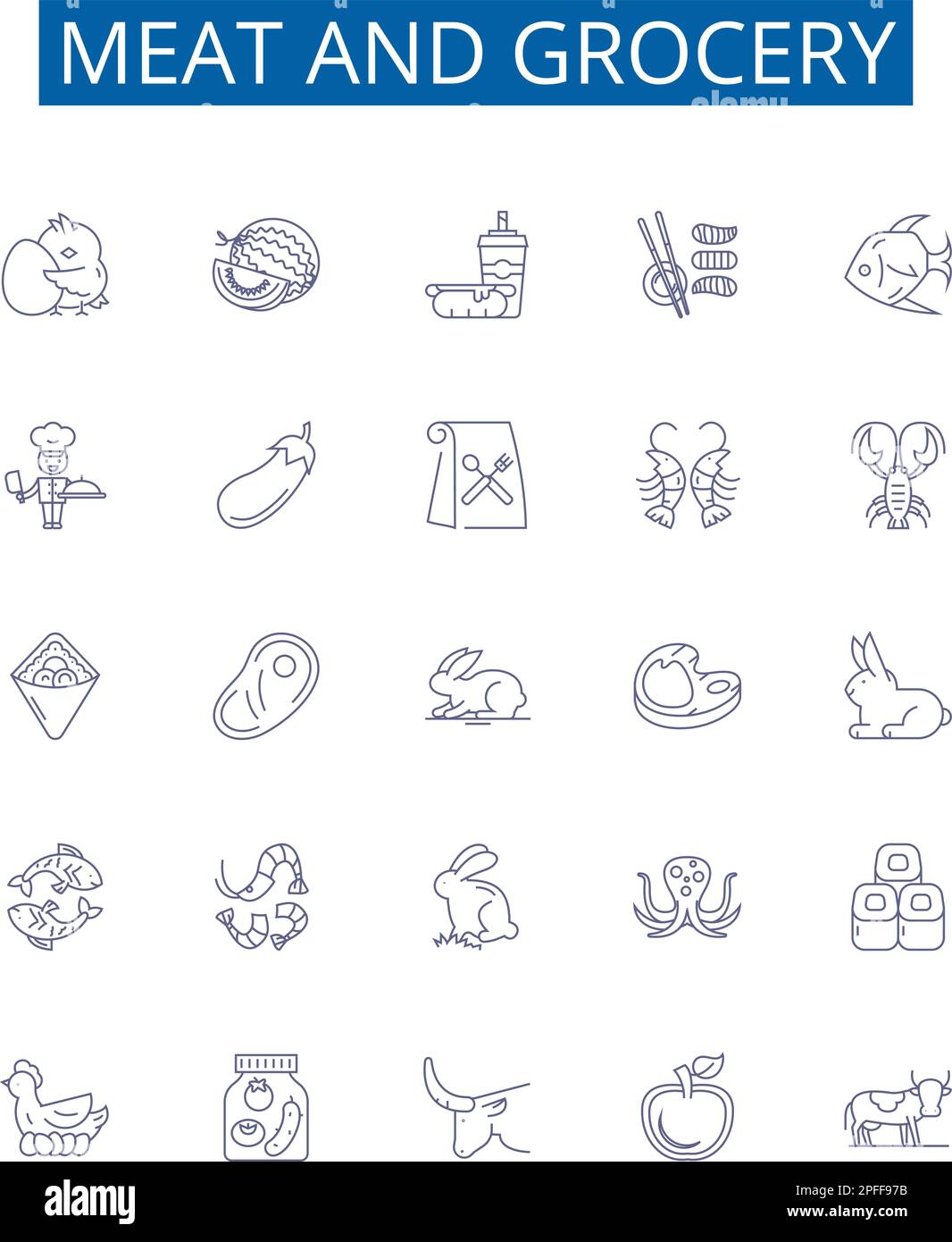 Meat and grocery line icons signs set. Design collection of Meat ...