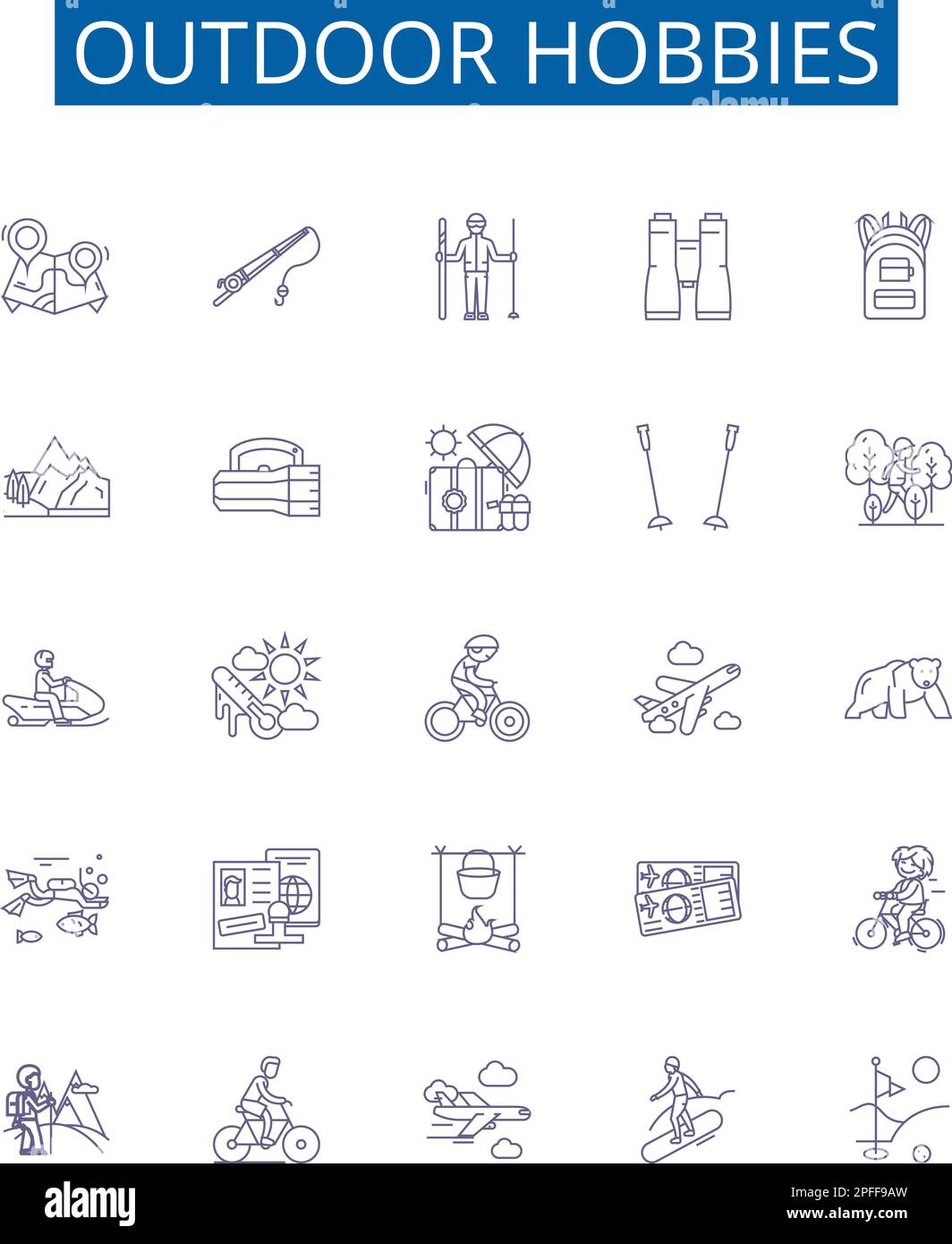 Outdoor hobbies line icons signs set. Design collection of Hiking ...