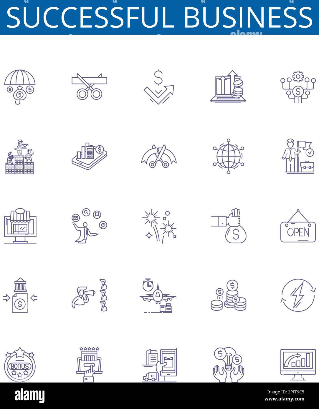 Successful business line icons signs set. Design collection of ...