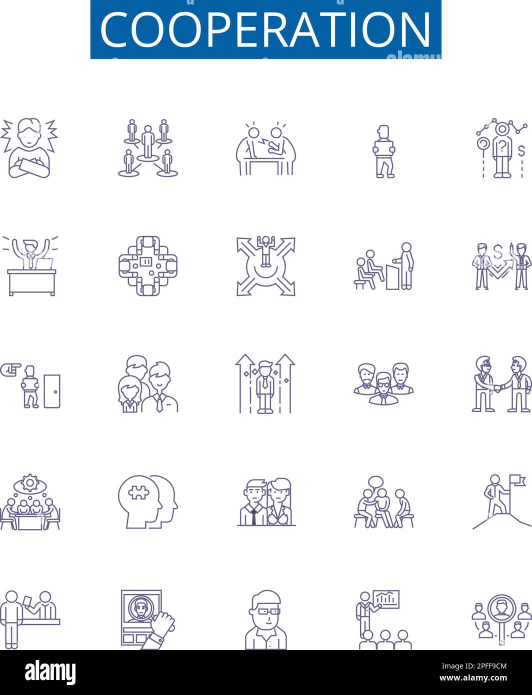 Cooperation line icons signs set. Design collection of Collaboration, Accord, Alliance, Union ...