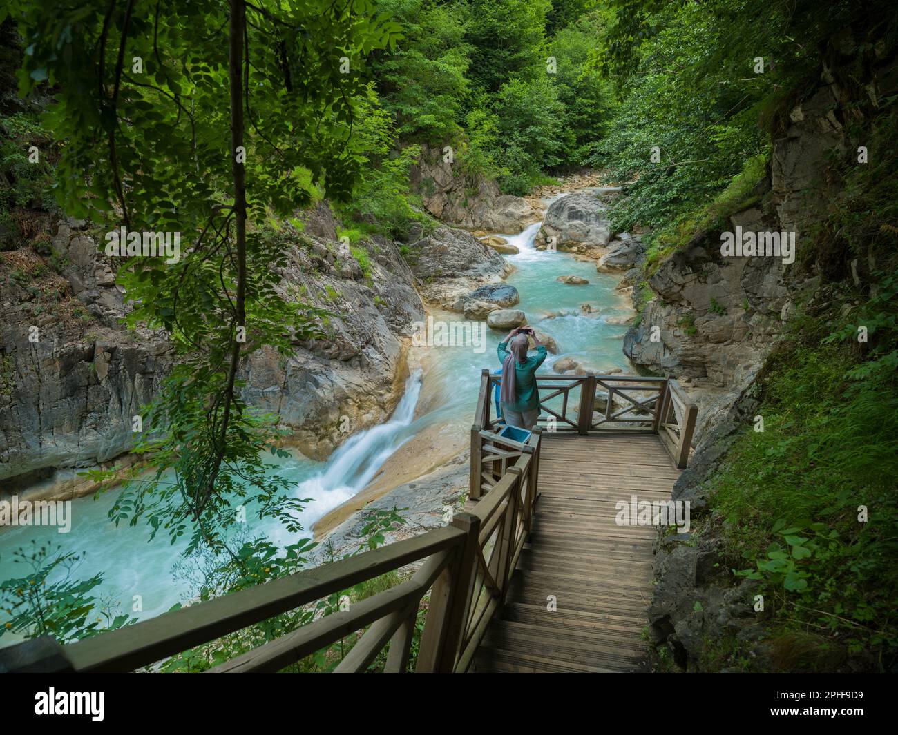 Turquoise colored river. Blue Lake in Kuzalan Nature Park. Turkey's ...
