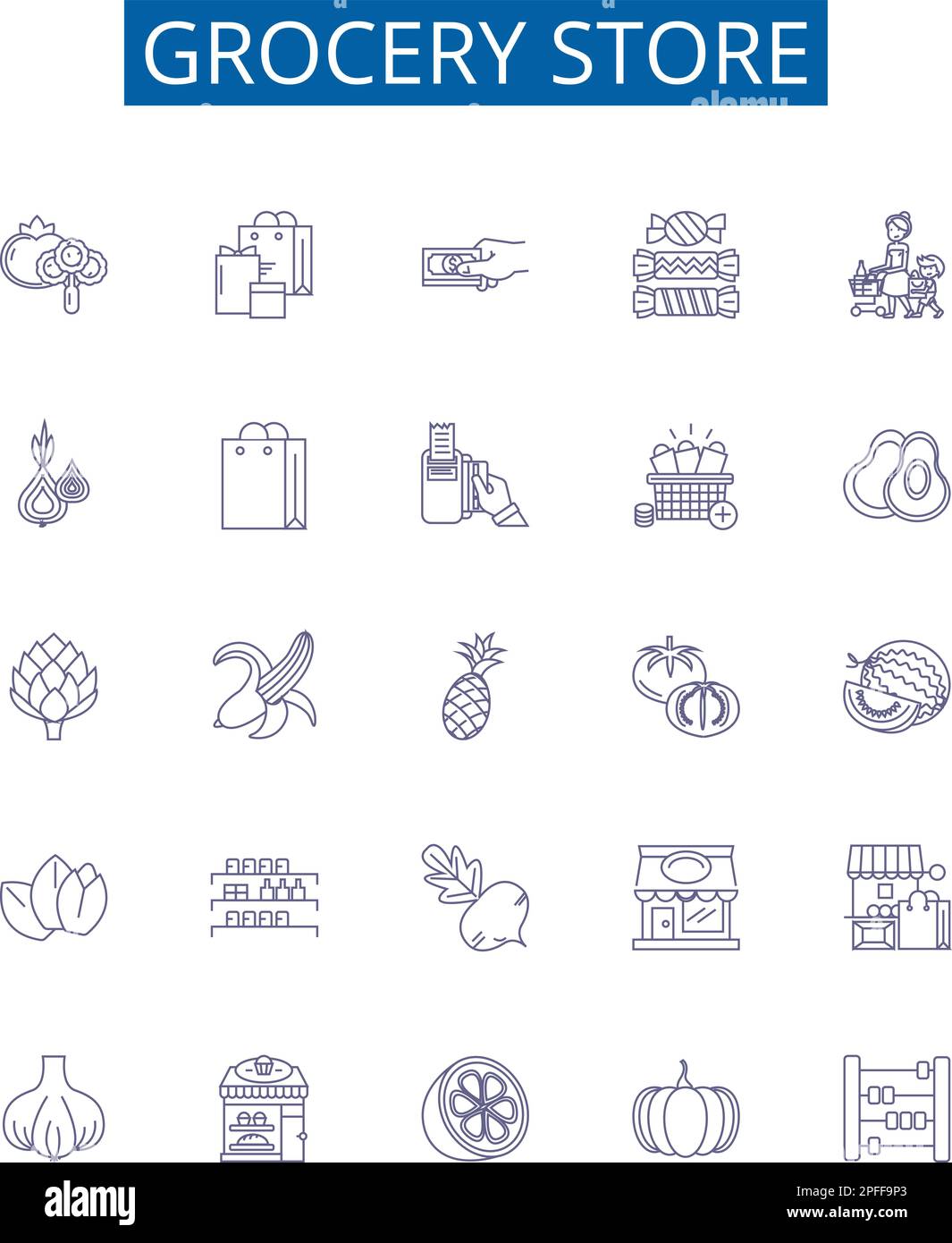 Grocery store line icons signs set. Design collection of Grocery, Store ...