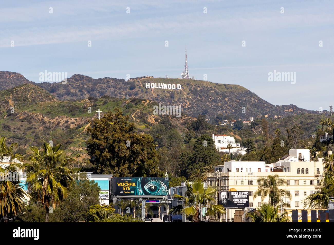 The iconic Hollywood sign as seen from the mall during the day at ...