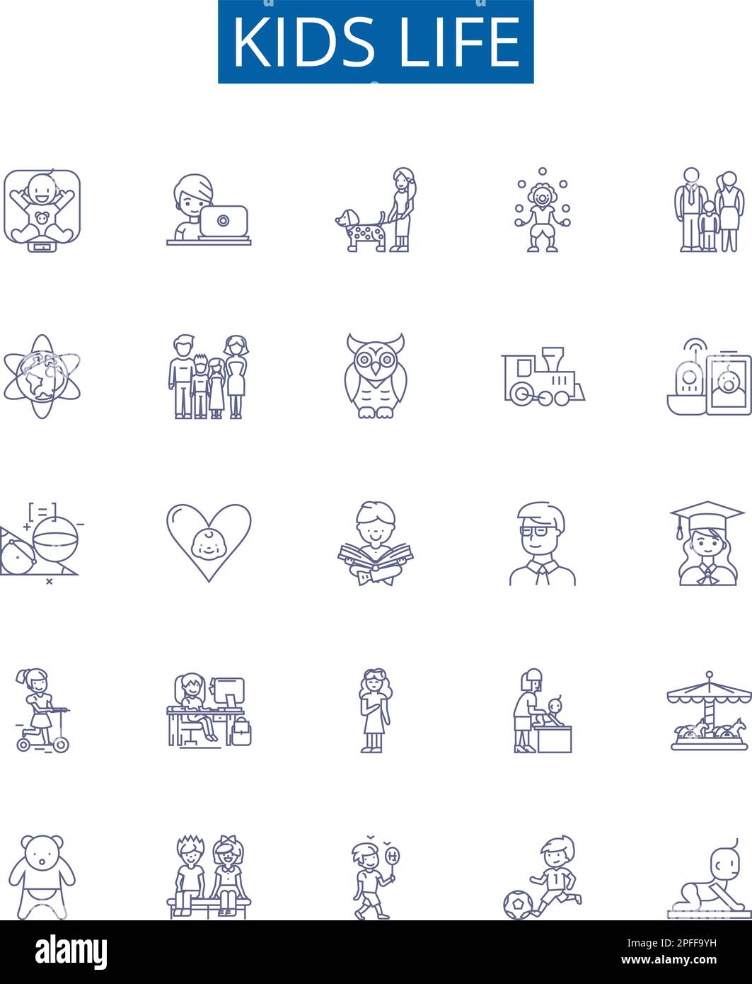 Kids life line icons signs set. Design collection of Children, fun ...