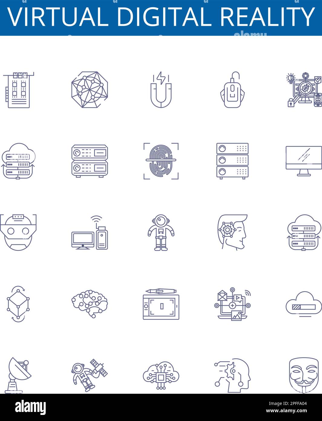 Virtual digital reality line icons signs set. Design collection of ... Virtual digital reality line icons signs set. Design collection of ...