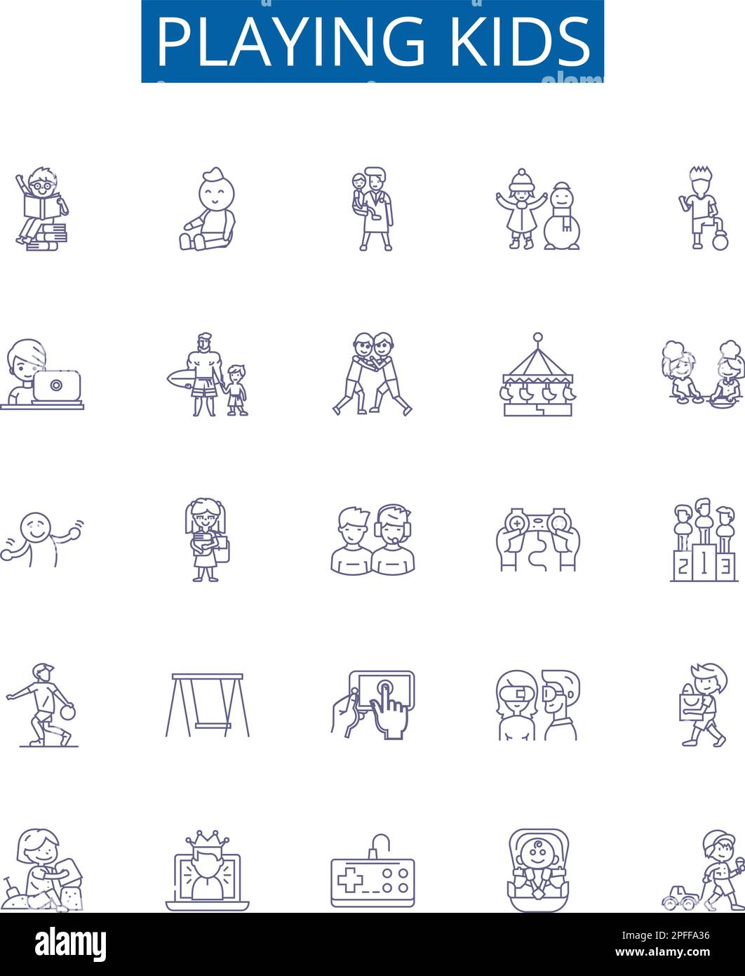 Playing kids line icons signs set. Design collection of Children, Kids ...