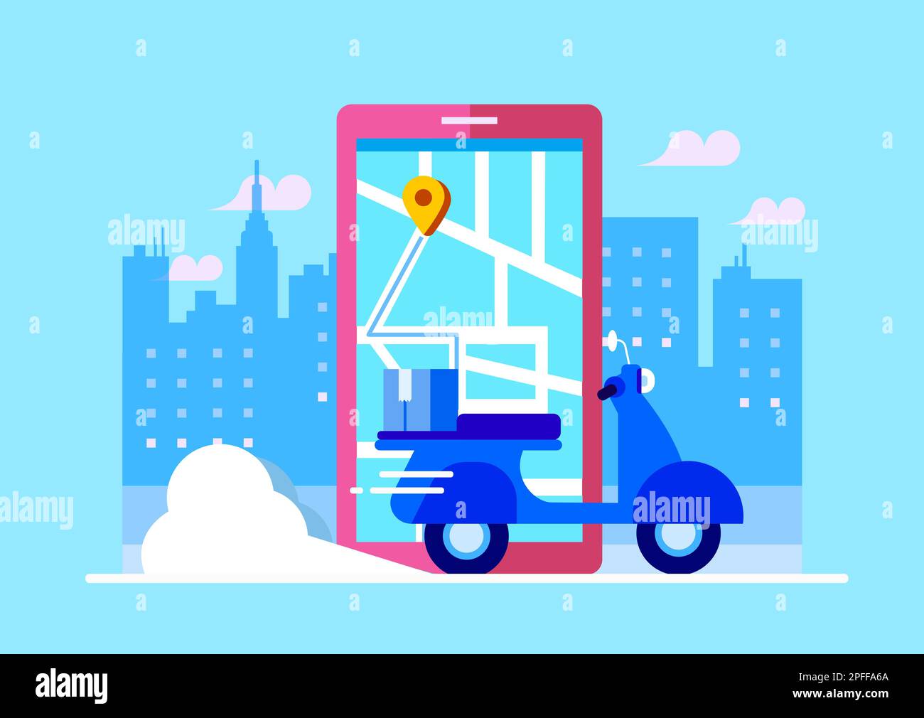 delivery service app with a mobile map and a motorcycle Stock Photo - Alamy