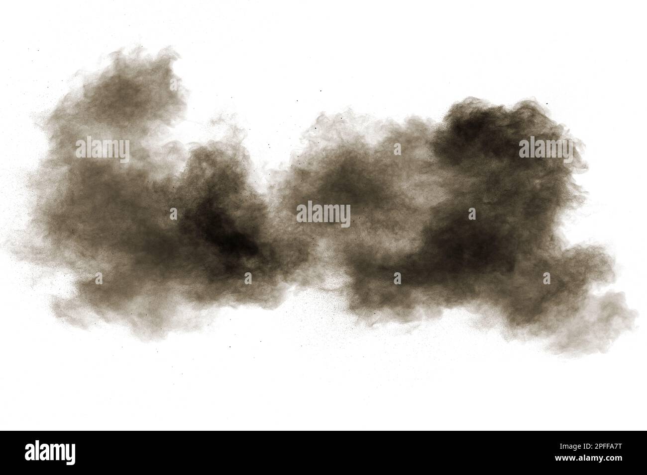 Black powder explosion on white background.Black dust particles splash ...
