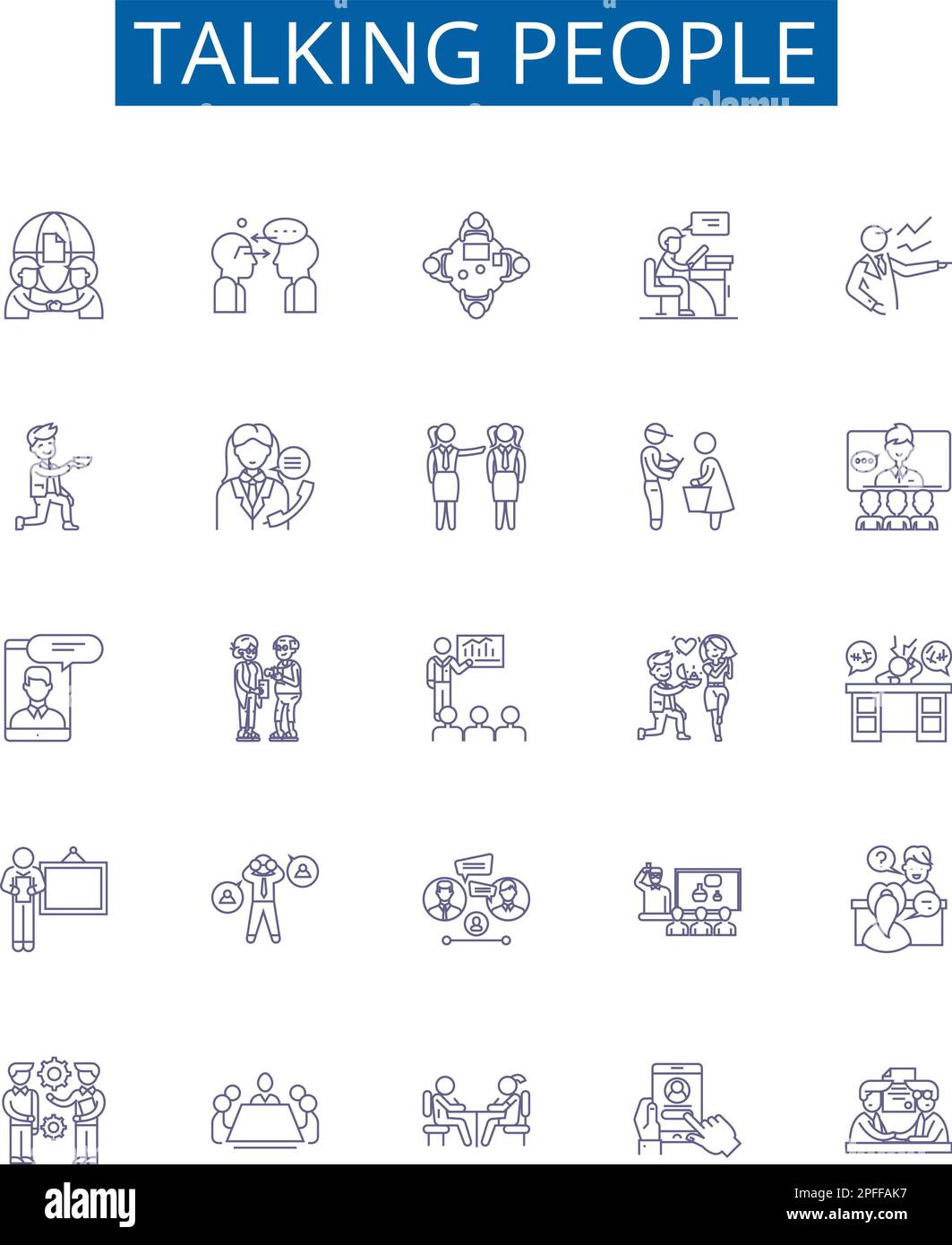 Talking people line icons signs set. Design collection of Conversing, Chatting, Orating ...