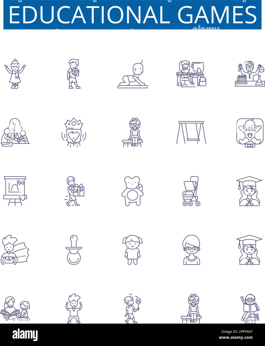 Educational games line icons signs set. Design collection of ... Educational games line icons signs set. Design collection of ...
