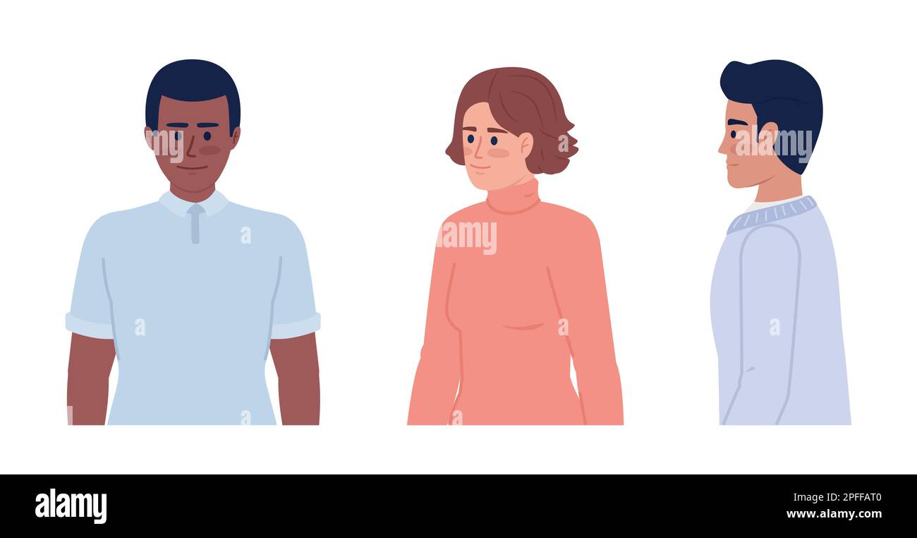 Choosing portrait angles semi flat color vector characters set Stock ...