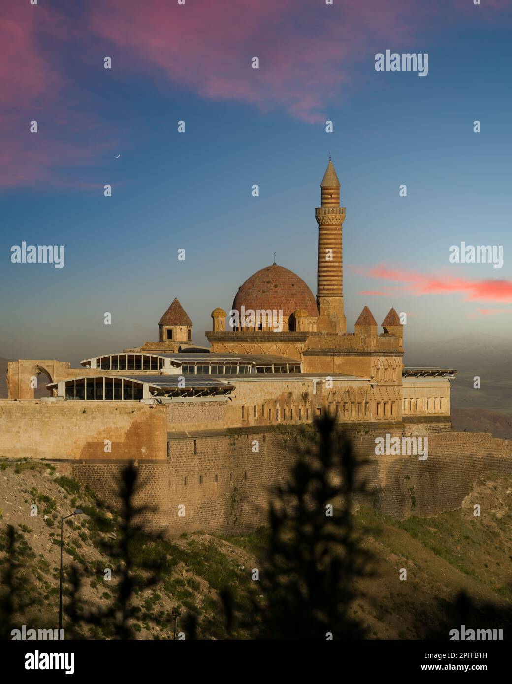 Sunrise at the historical and touristic Ishak Pasha Palace or Ishak ...