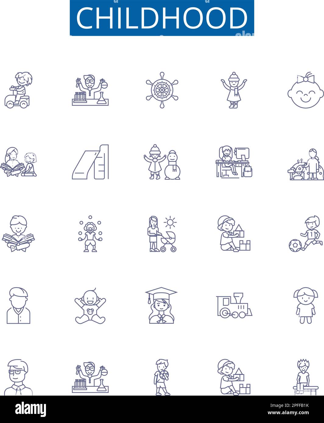 Childhood line icons signs set. Design collection of Infancy, Youth, Adolescence, Kids, Playtime ...