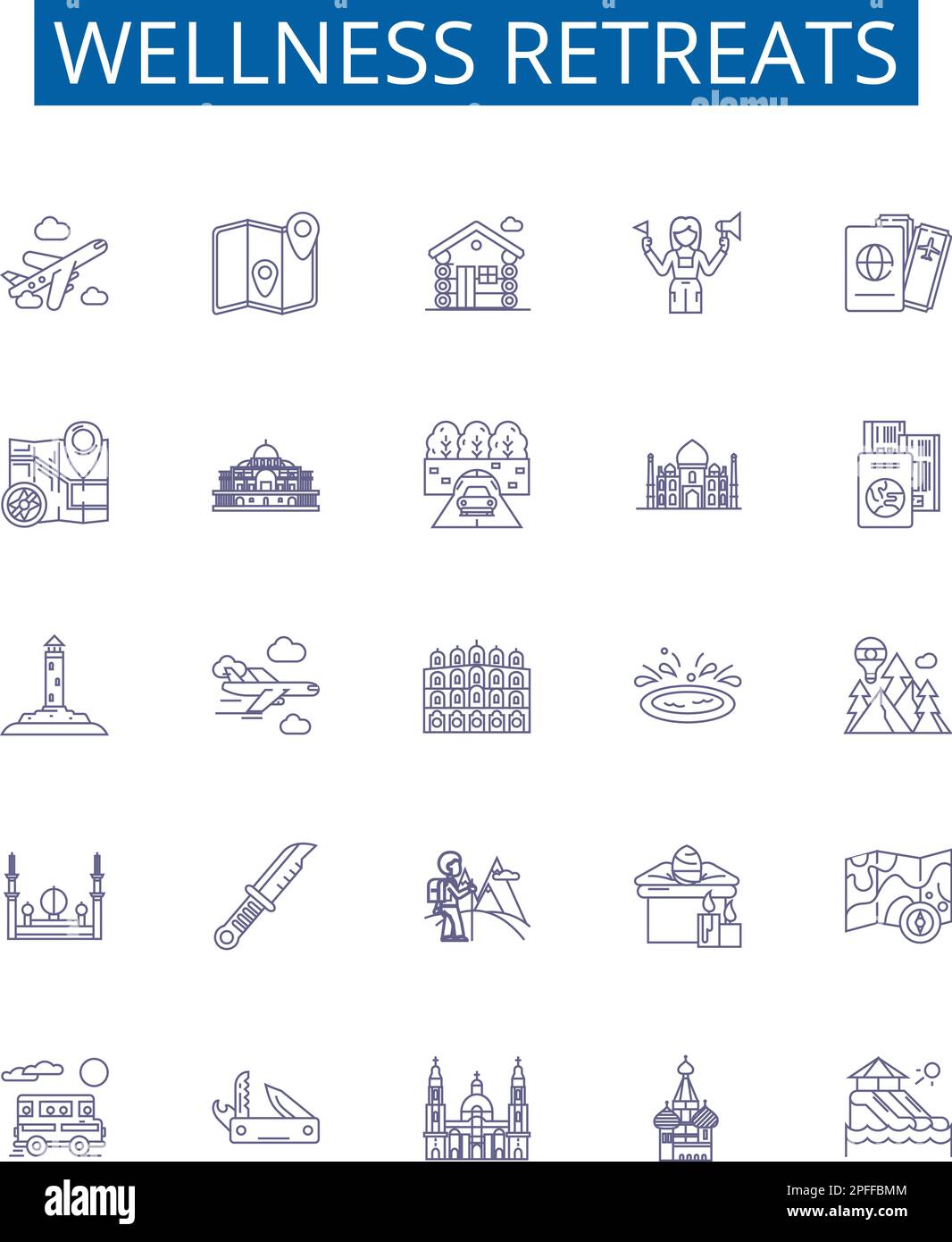 Wellness retreats line icons signs set. Design collection of Wellbeing ...