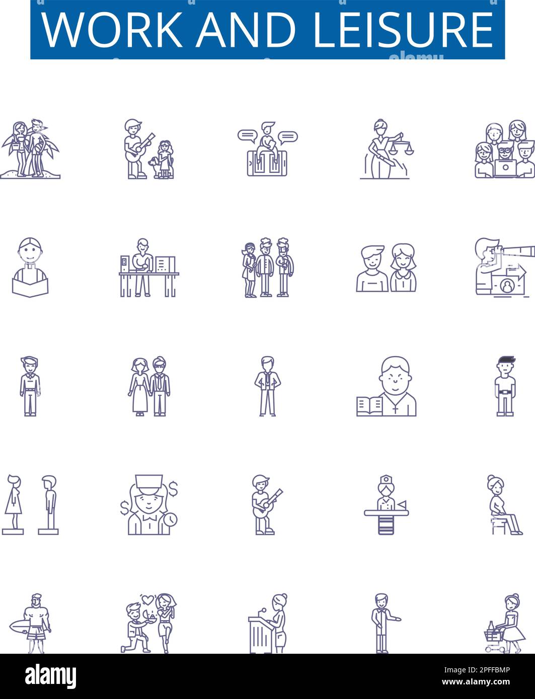 Work and leisure line icons signs set. Design collection of Work ...
