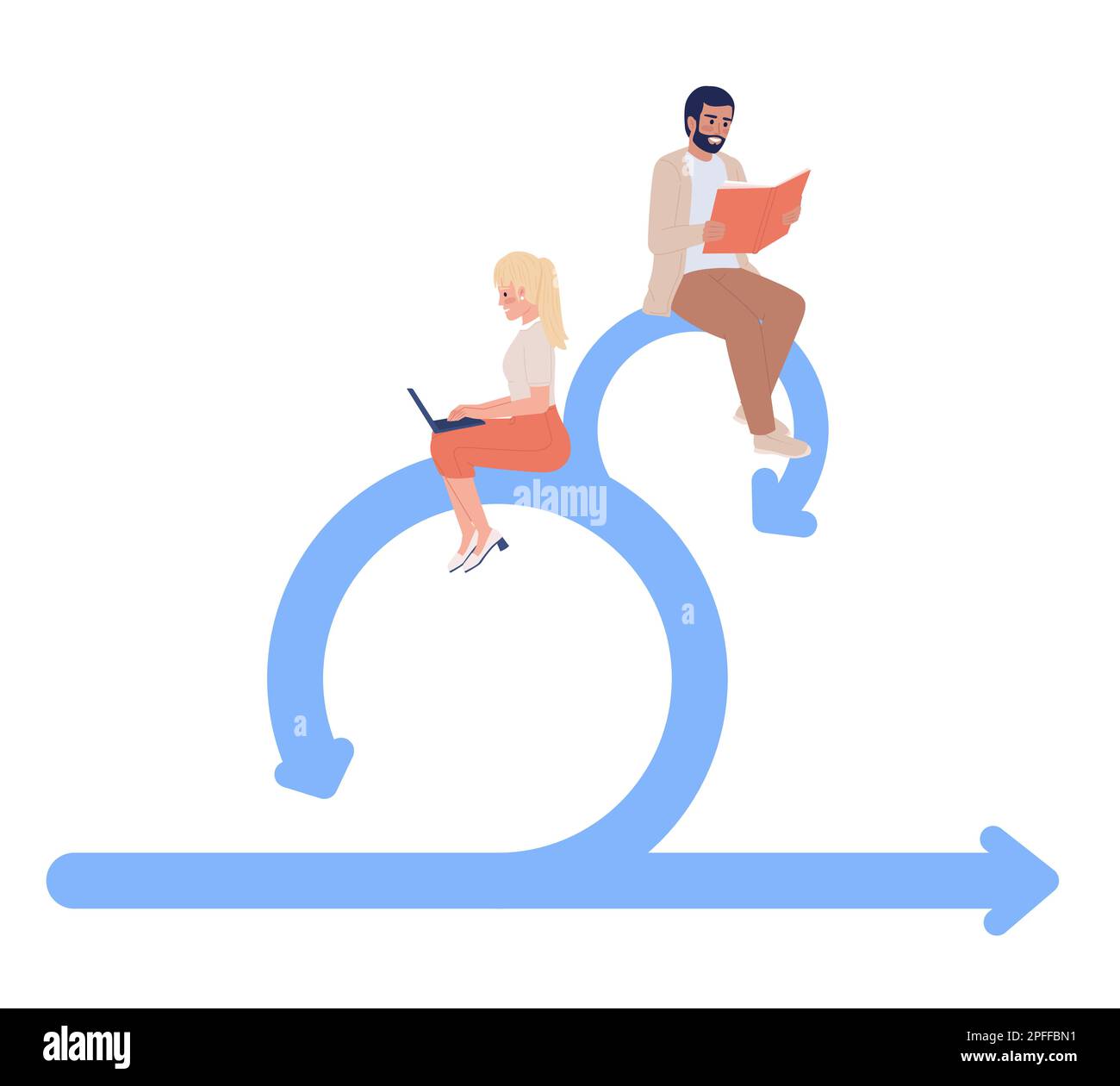 Team members personal growth flat concept vector spot illustration ...