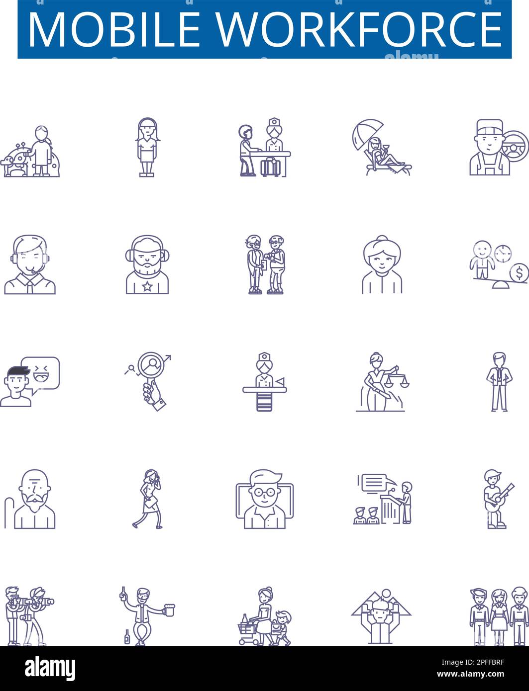 Mobile workforce line icons signs set. Design collection of Mobile ... Mobile workforce line icons signs set. Design collection of Mobile ...