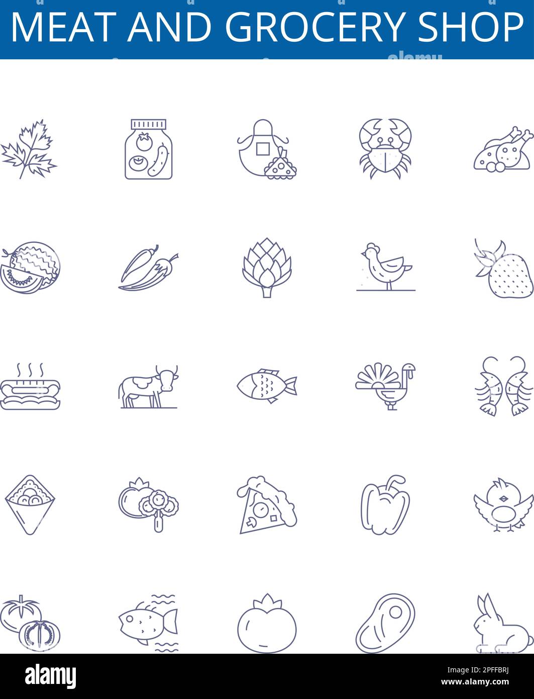 Meat and grocery shop line icons signs set. Design collection of ...