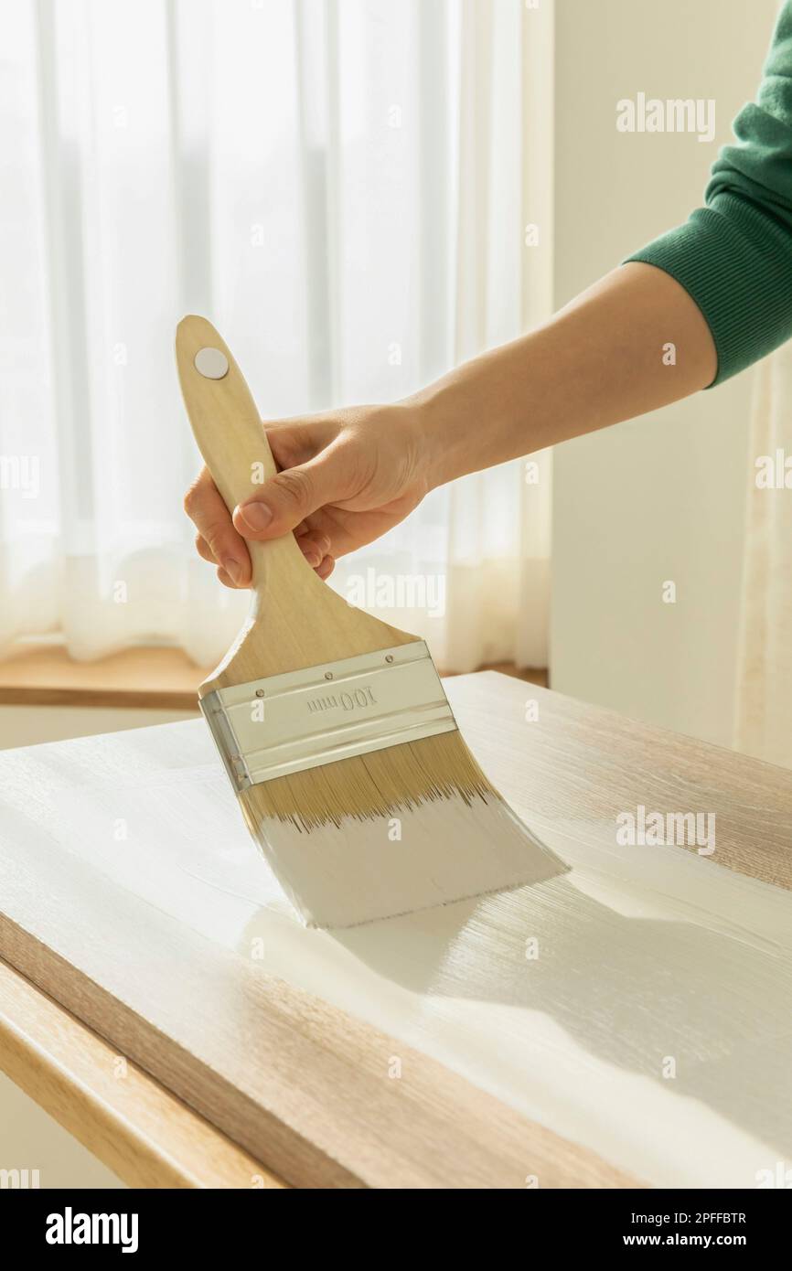 DIY interior hand motion, closeup painting Stock Photo - Alamy