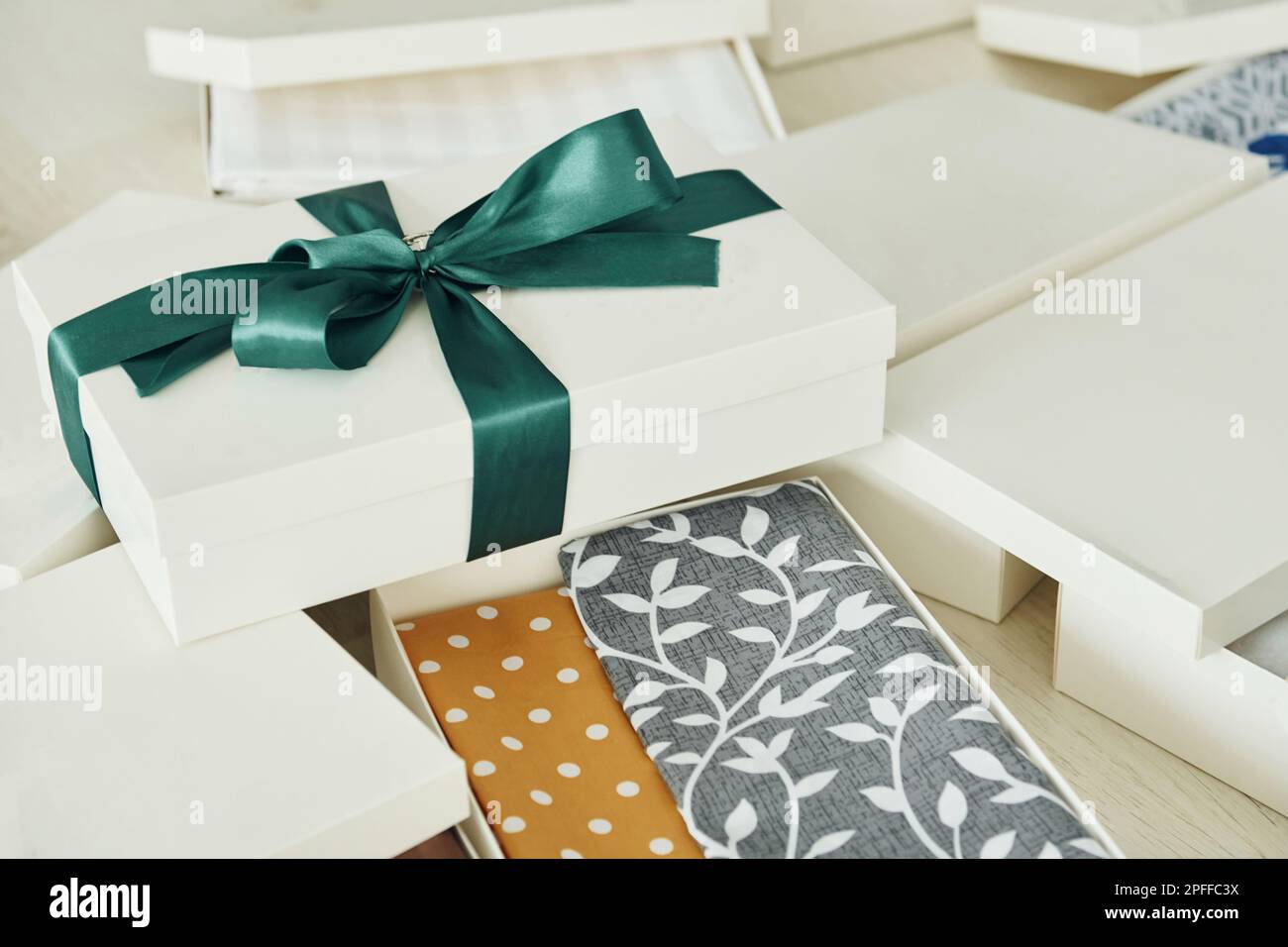Close up view of gift boxes that lying down. Daytime lighting Stock ...
