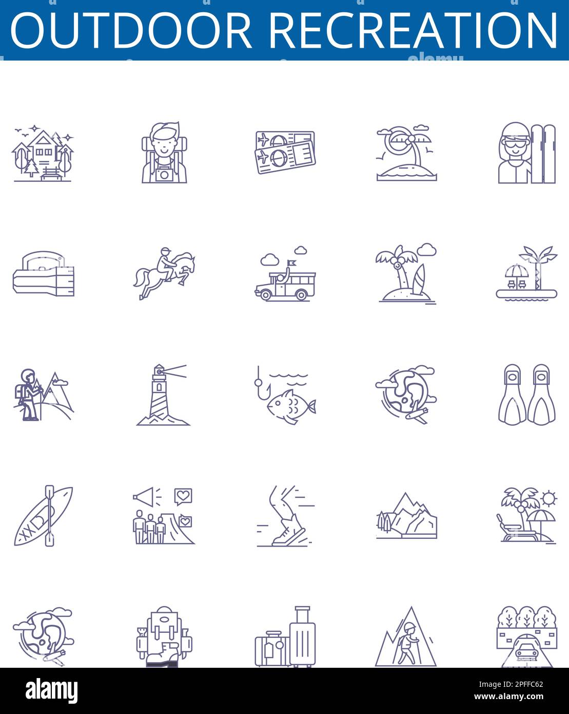 Outdoor recreation line icons signs set. Design collection of Hiking ...