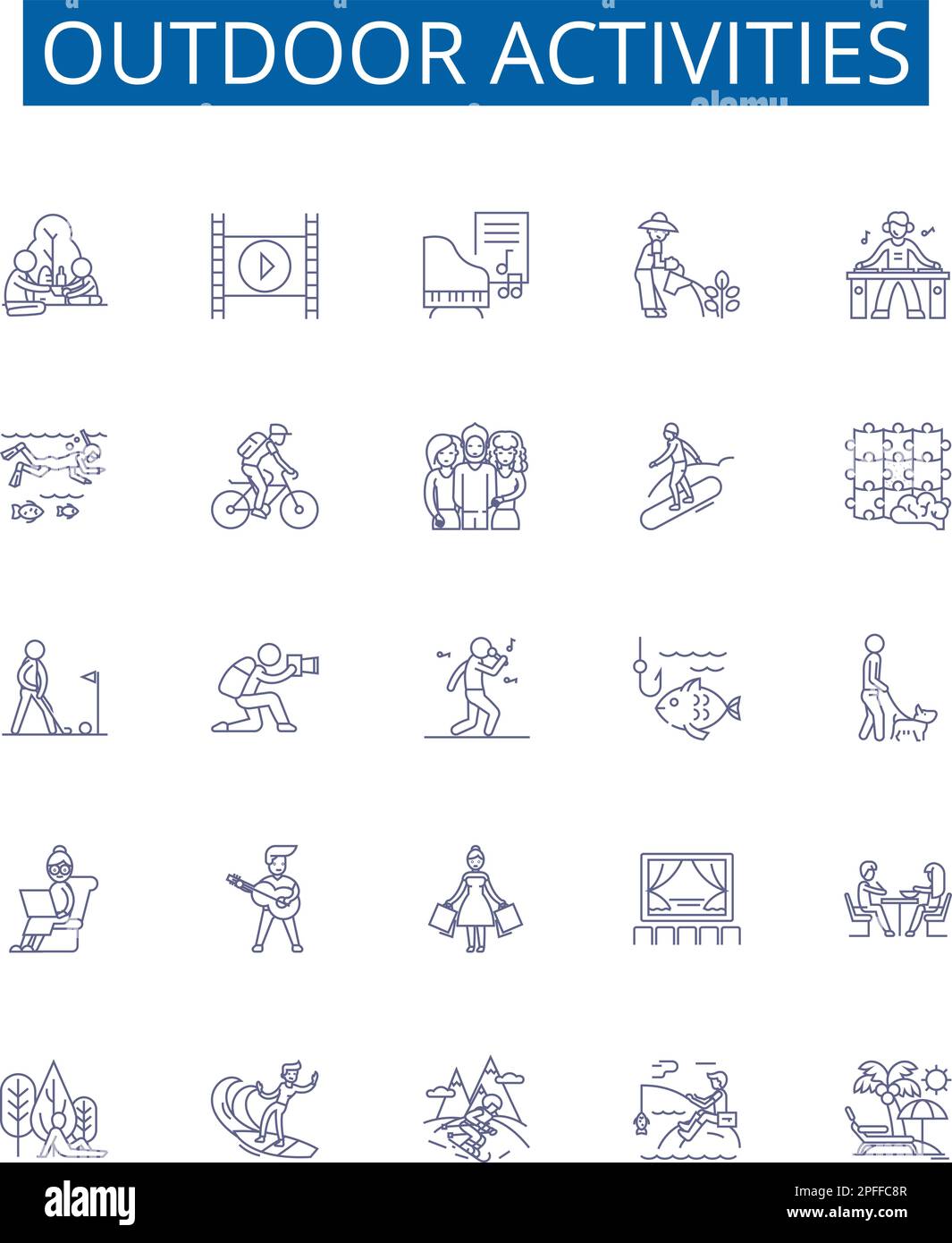 Outdoor activities line icons signs set. Design collection of Hiking ...