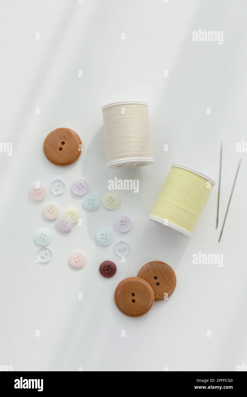 aesthetic photo of handmade, crafting hobbies, thread and button Stock ...