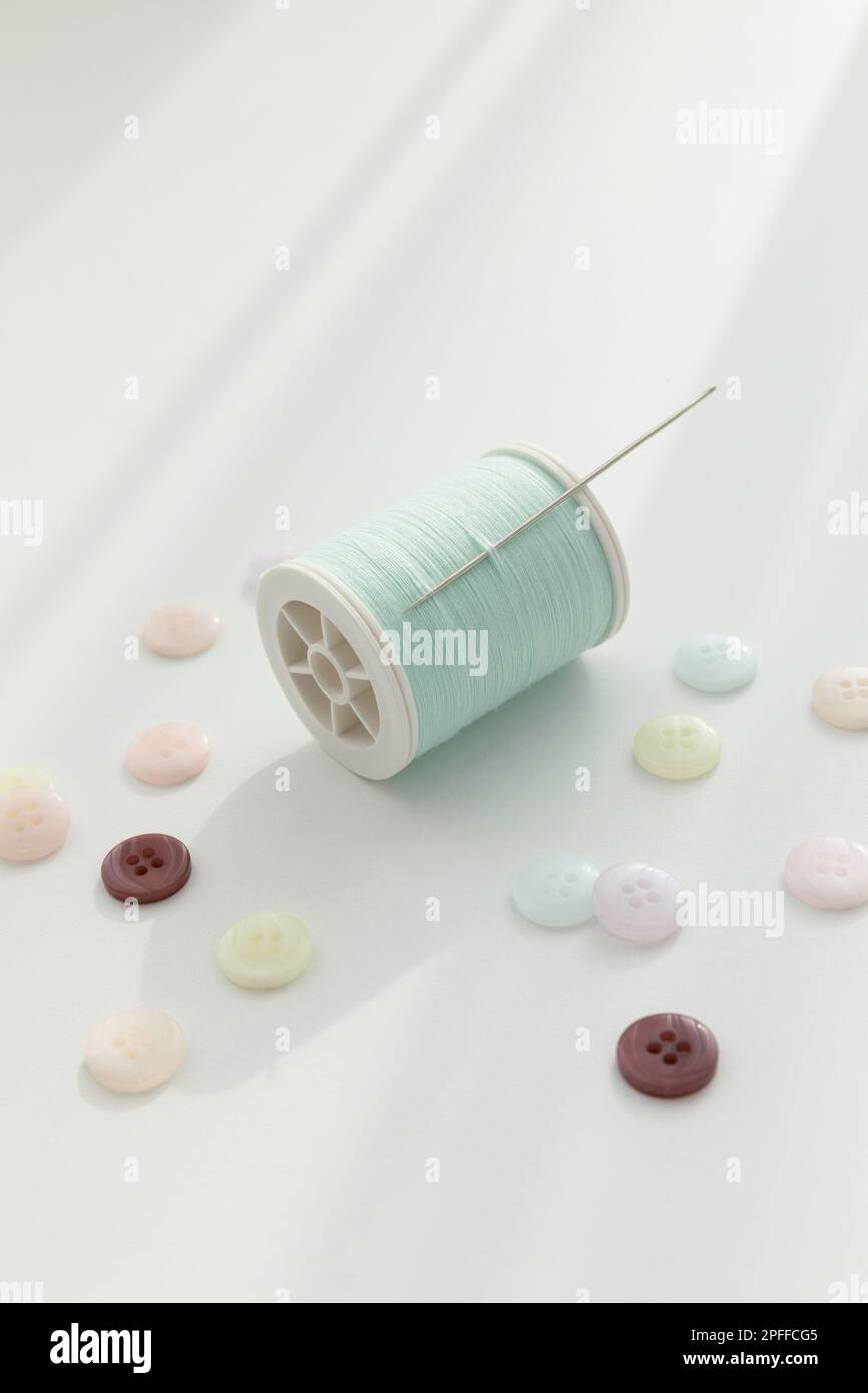 aesthetic photo of handmade, crafting hobbies, thread and button Stock ...