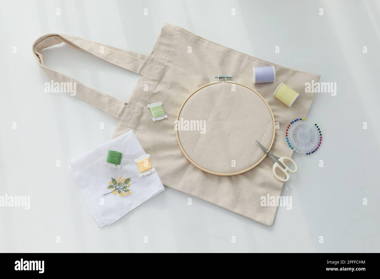 aesthetic photo of handmade, crafting hobbies, embroidery in an eco bag ...
