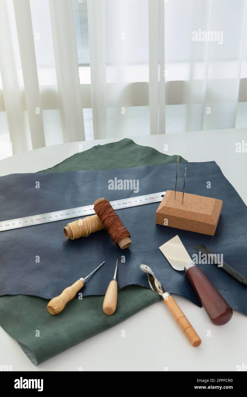 aesthetic photo of handmade, crafting hobbies, leather and tools Stock ...