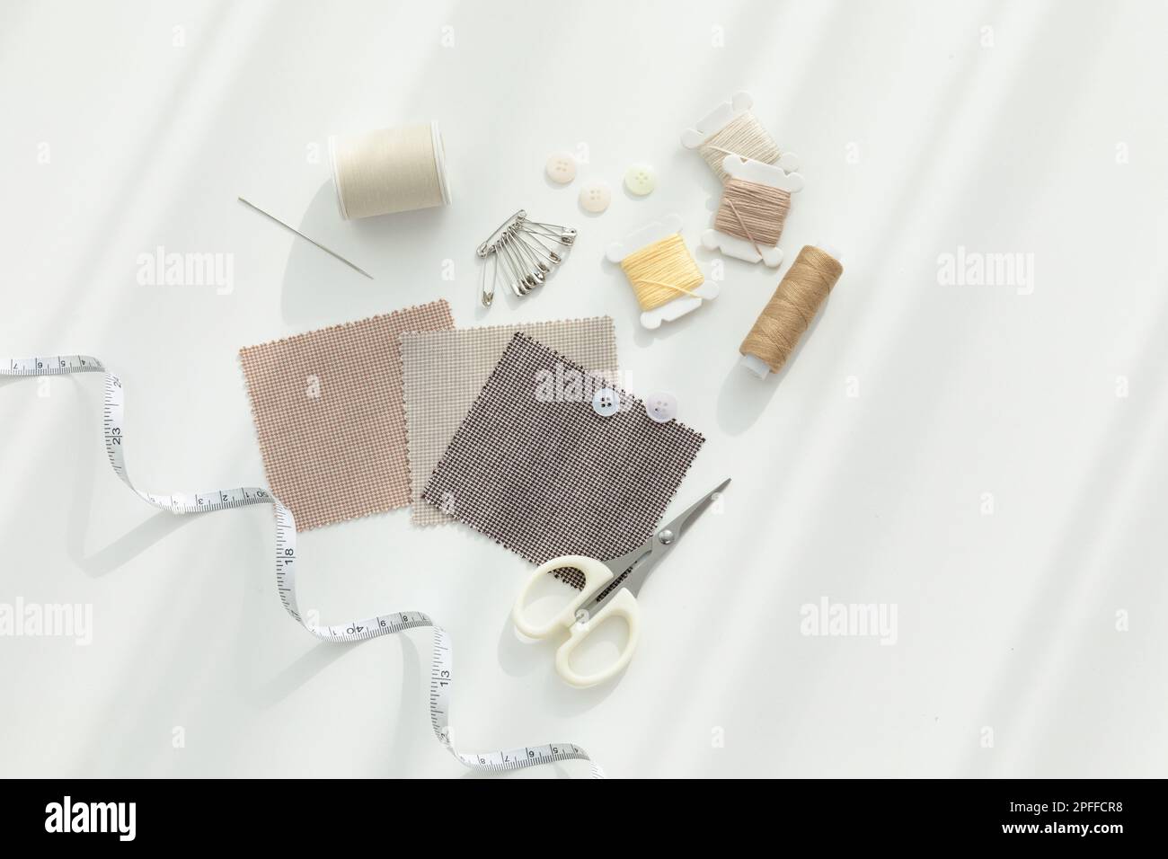 aesthetic photo of handmade, crafting hobbies, fabric sample and thread ...