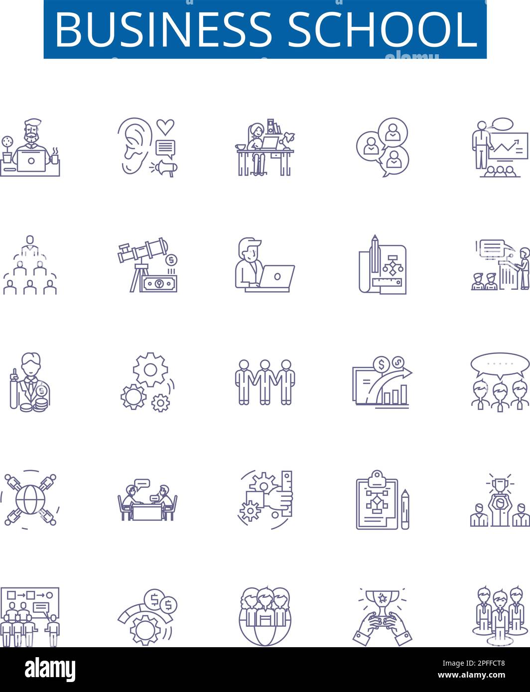 Business school line icons signs set. Design collection of Business ...