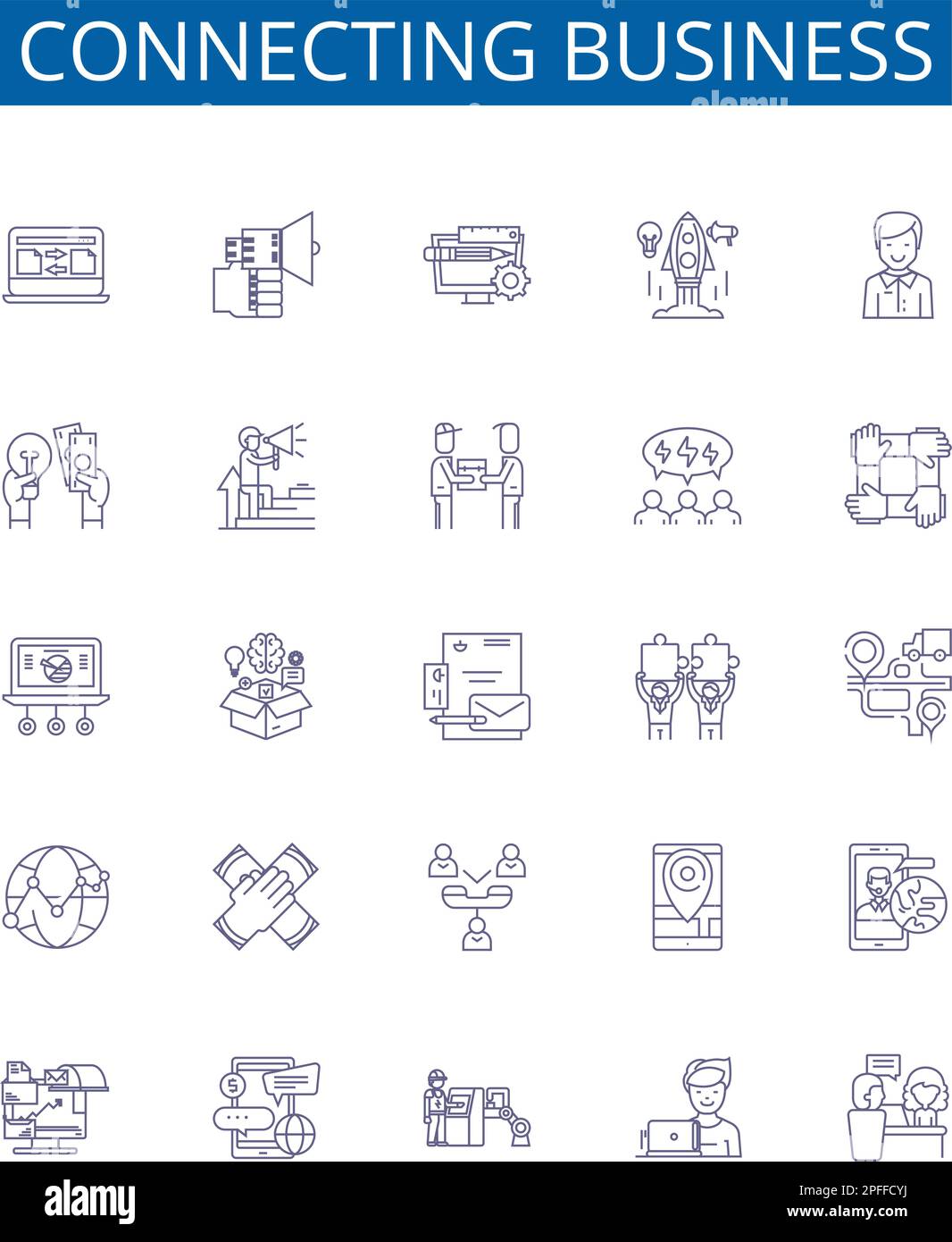Connecting Business Line Icons Signs Set Design Collection Of