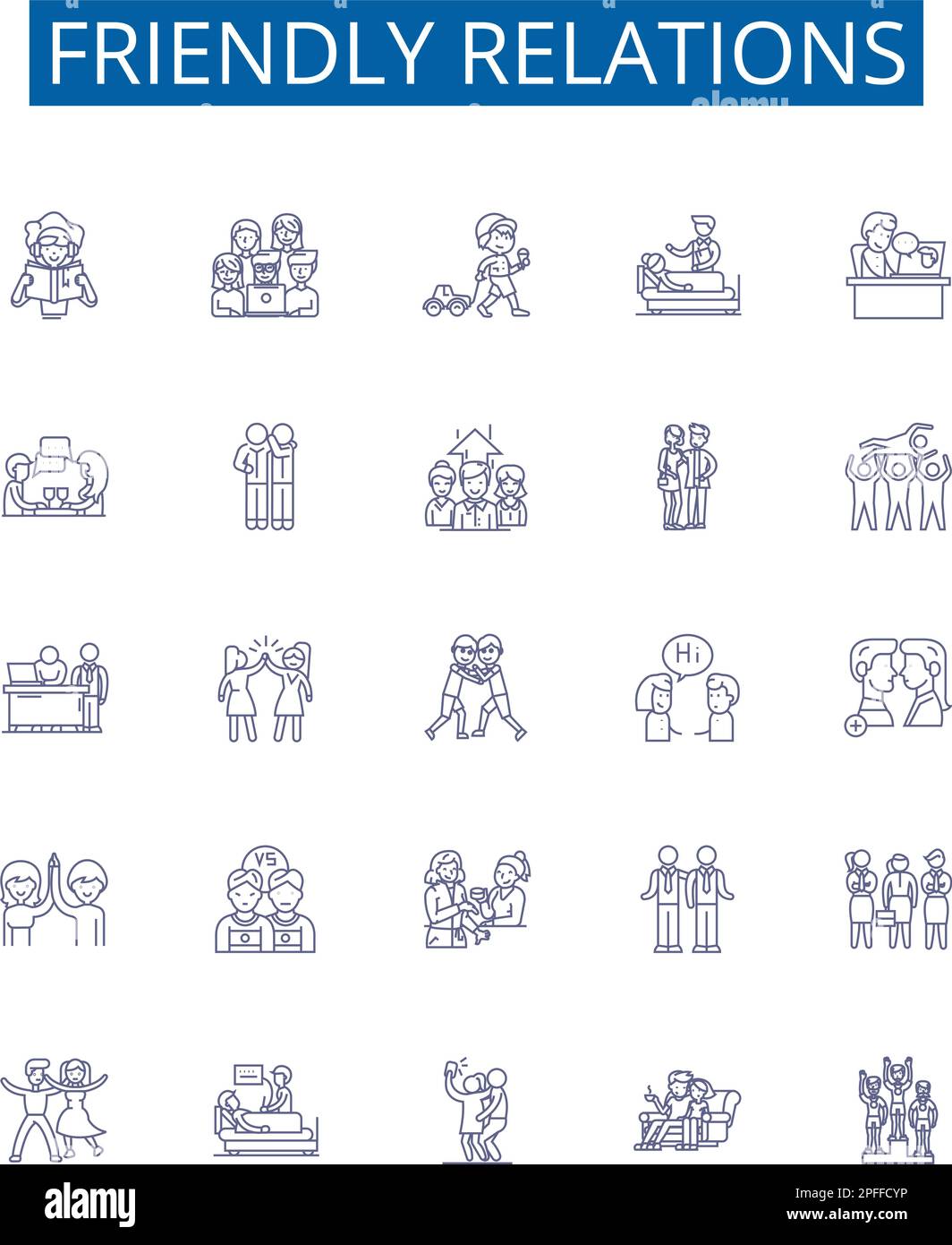 Friendly relations line icons signs set. Design collection of Amicable ...