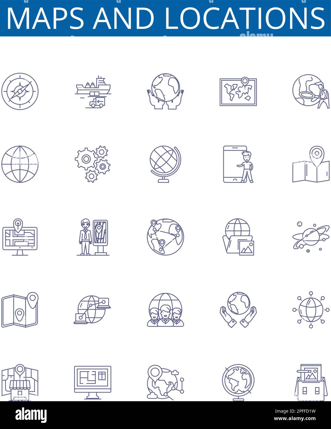 Maps and locations line icons signs set. Design collection of Maps ...