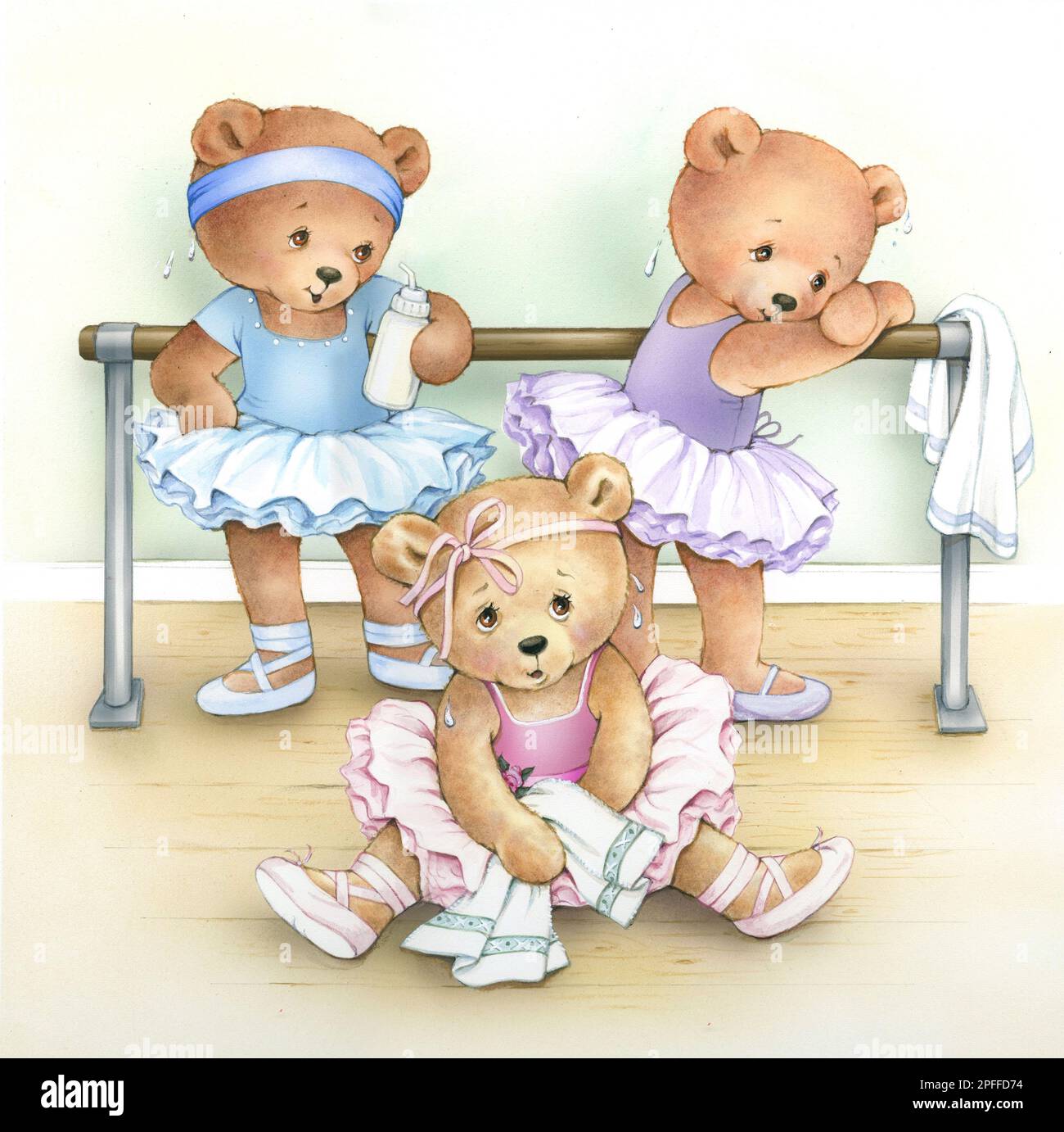 Ballet-Teddies in tutus exhausted at Barre Stock Photo - Alamy