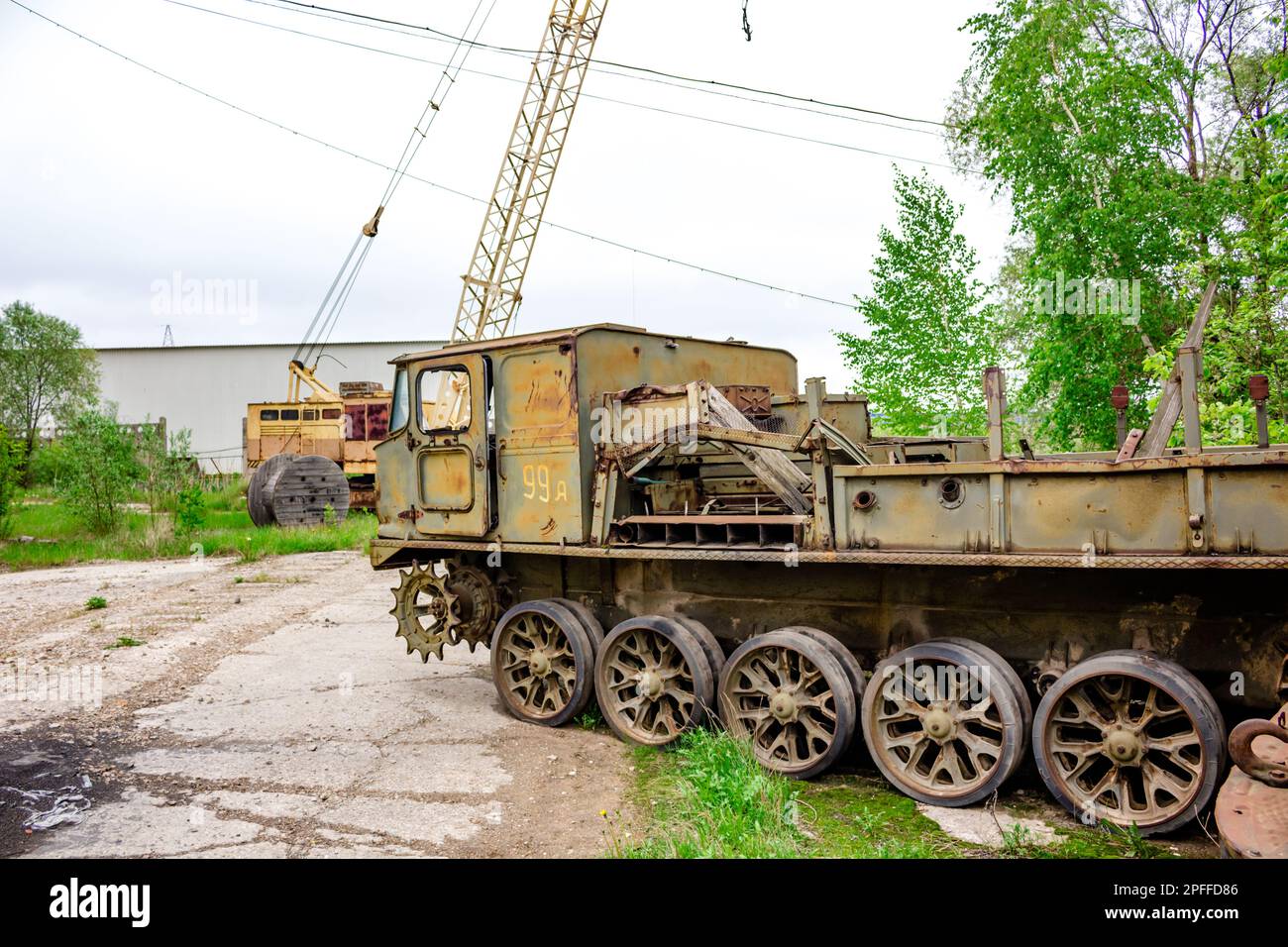 Abandoned machinery, tractor. Industrial view of an old abandoned ...