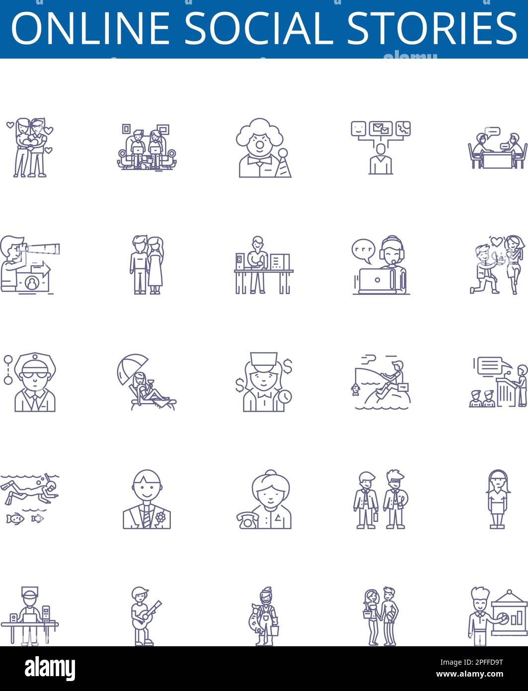 Online Social Stories Line Icons Signs Set Design Collection Of Networking Socializing