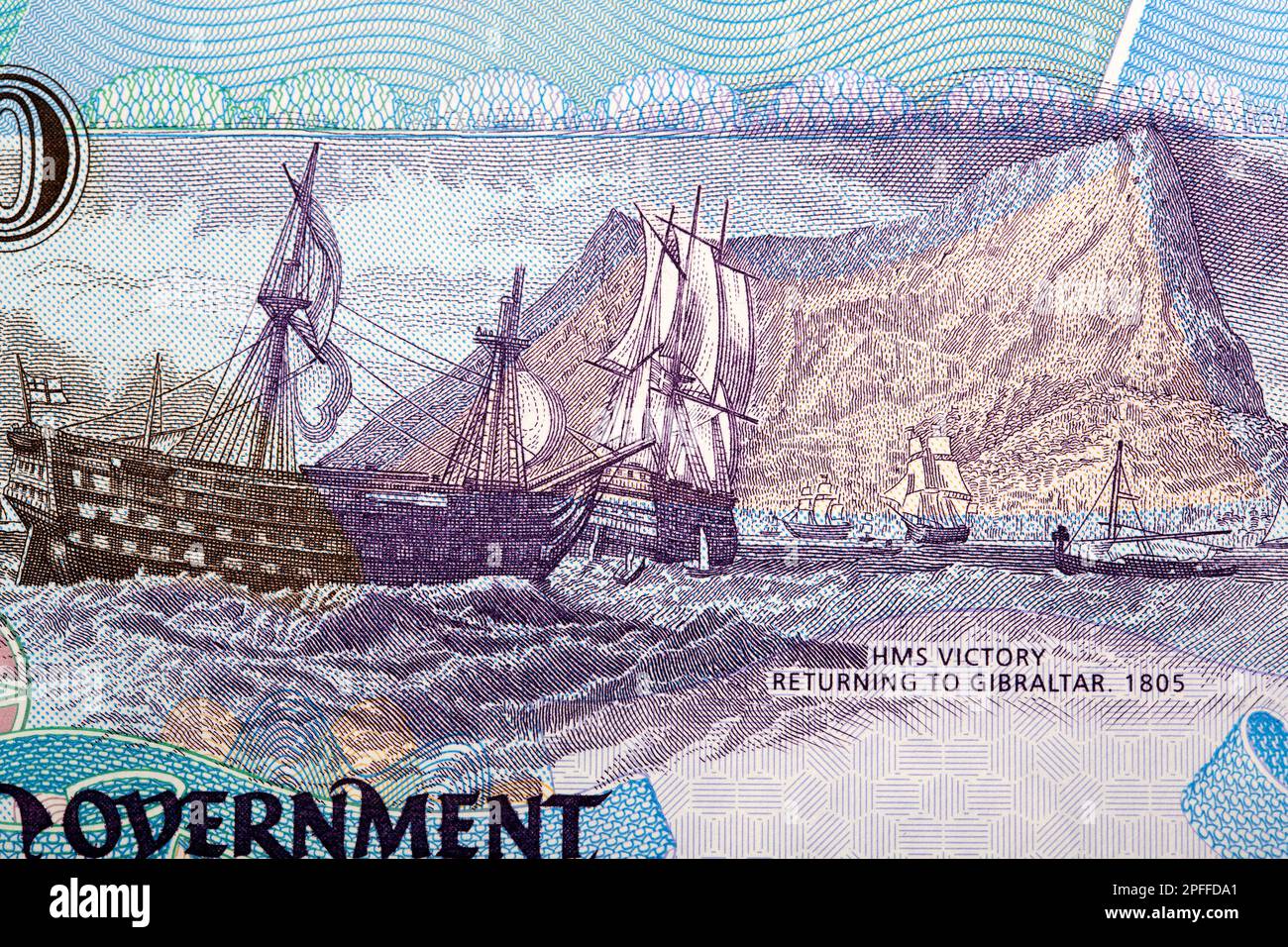 HMS Victory returning to Gibraltar from money - Gibraltar pound Stock ...