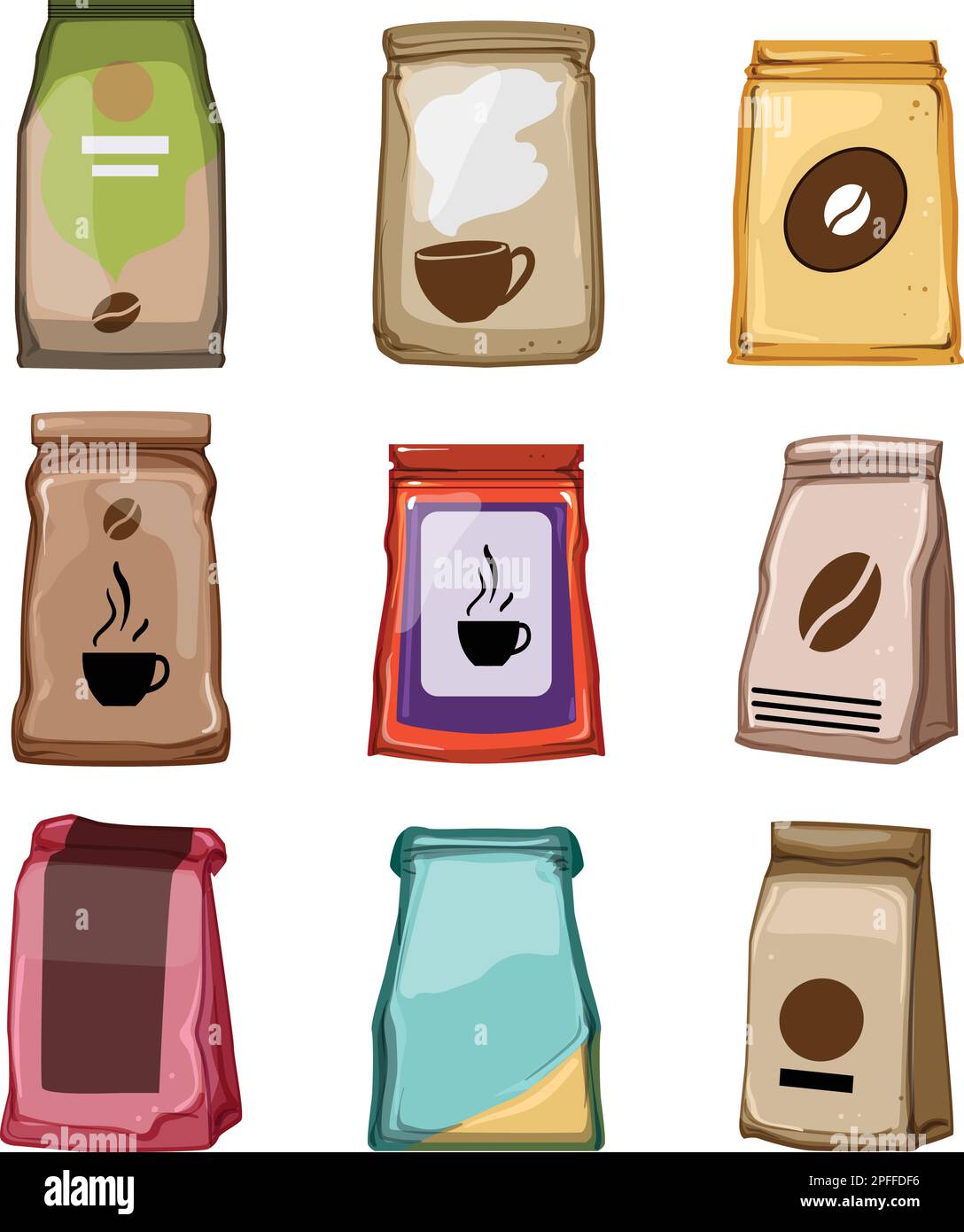 coffee packaging set cartoon vector illustration Stock Vector Image ...
