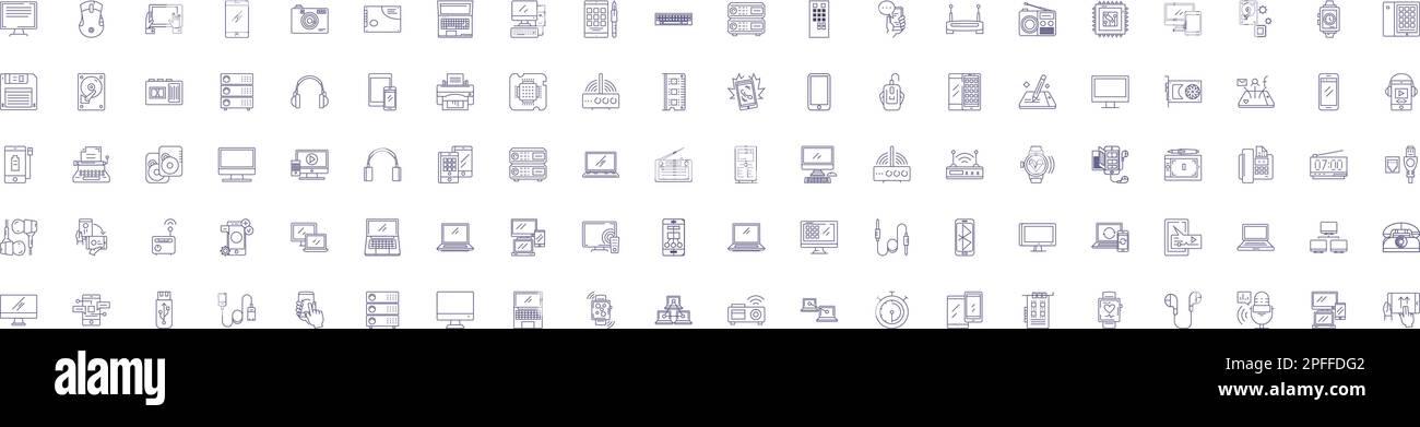 Gadgets line icons signs set. Design collection of devices, electronics, appliances, tools ...