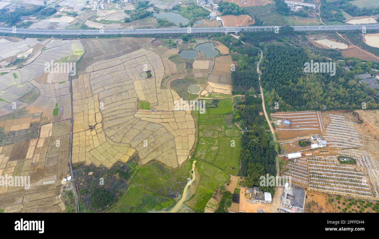 Aerial photo shows the spring scenery in Guancheng Town, Pingnan County ...