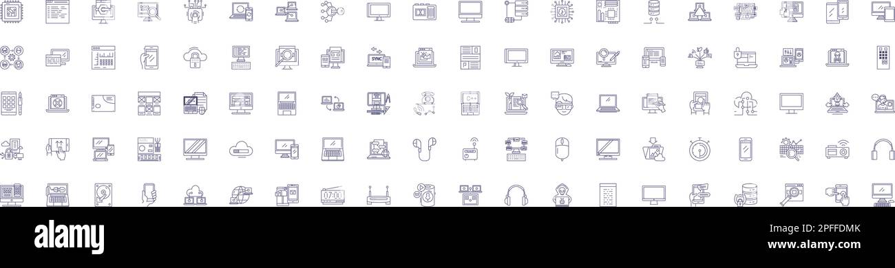 Computer And Gadjets Line Icons Signs Set Design Collection Of Hardware Software Networking