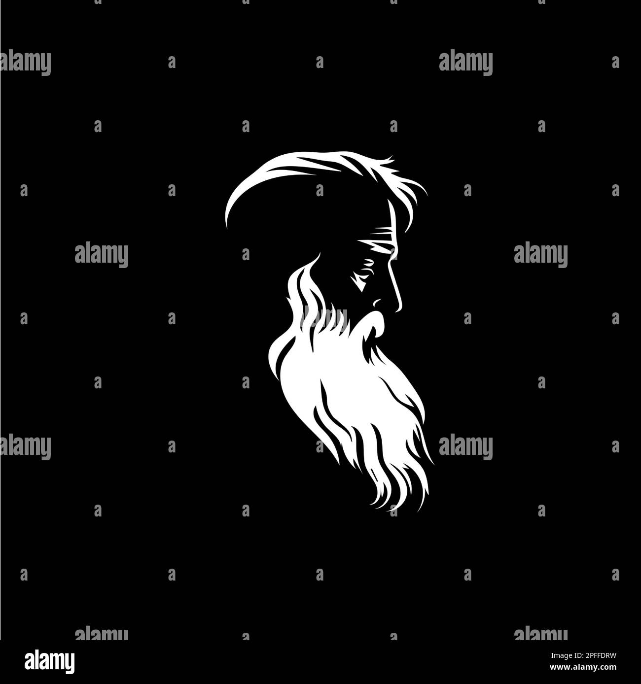 Bearded old man bust logo template, Santa Claus monument emblem, sage stamp, grandfather tattoo ...