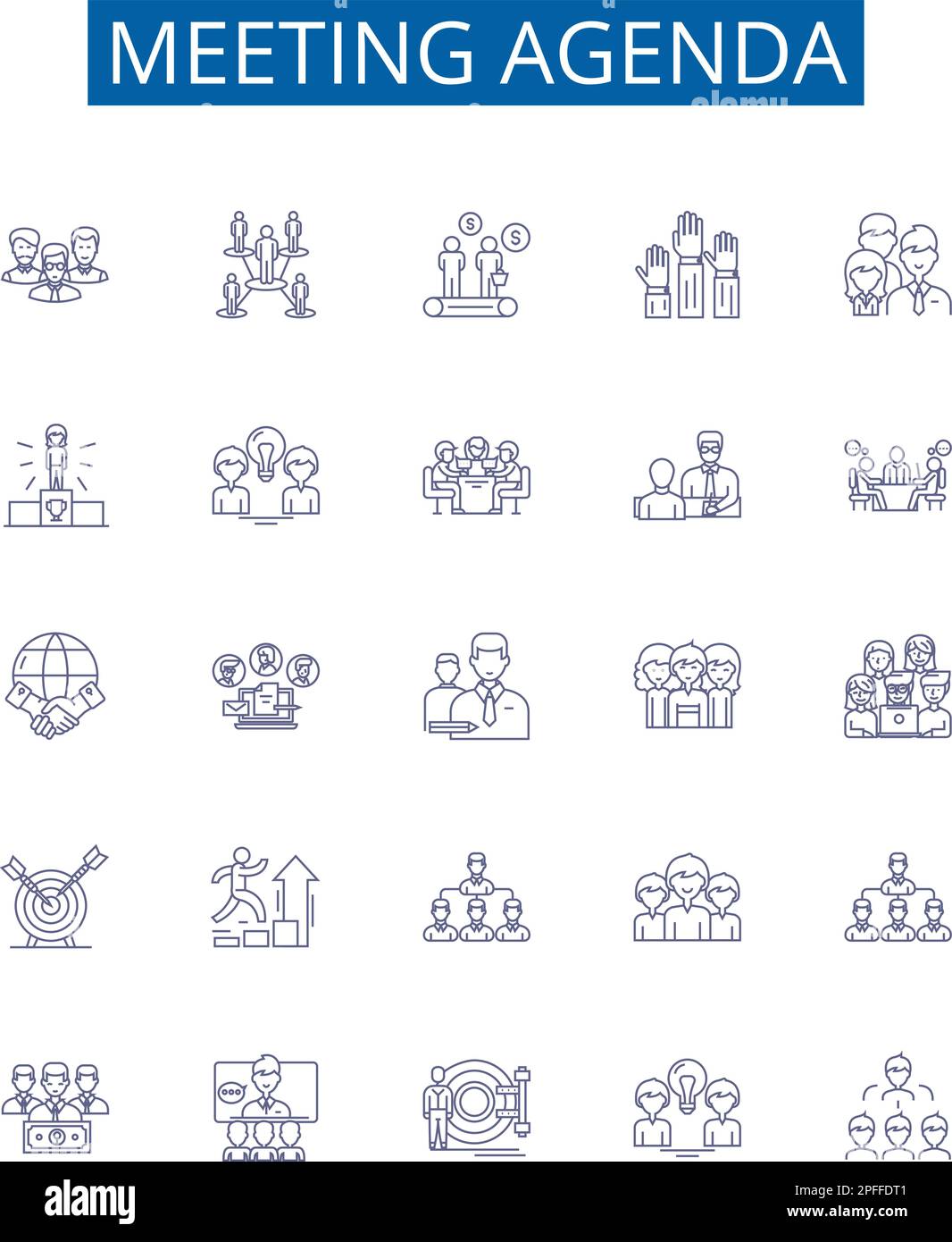 Meeting agenda line icons signs set. Design collection of Schedule ...