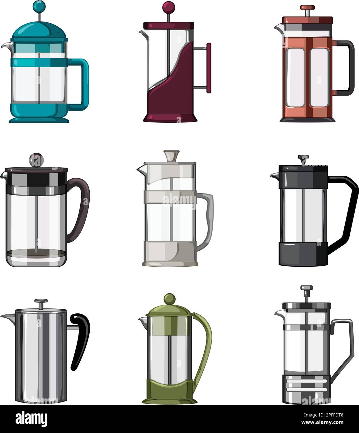 french press coffee set cartoon vector illustration Stock Vector Image ...