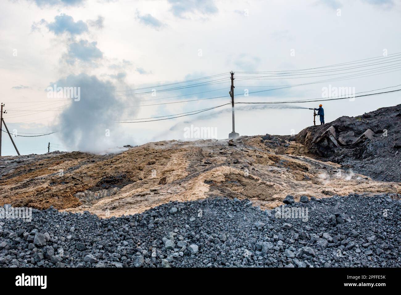 Quenching of blast furnace slag at the iron foundry. TULA, RUSSIA Stock ...